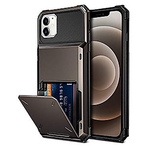 Vofolen Compatible with iPhone 12 Mini Case 5G Wallet 4-Card Slot Credit Card Holder Flip Door Hidden Pocket Anti-Scratch Dual Layer Hybrid TPU Bumper Armor Protective Hard Shell Cover Gun