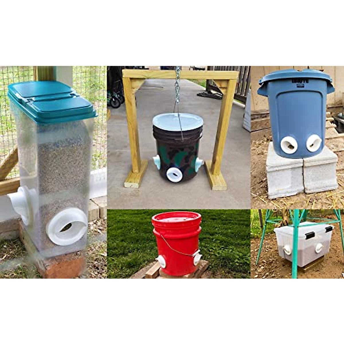 DIY No Waste Chicken Feeder Kit,8 Ports with Rodent Proof Covers,Automatic Poultry Feeder for Barrel Bucket Bin Tub,Feeding Chicken Ducks,BPA Free