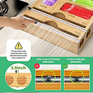 Seek&Perceive 6in1 Food Storage Bag Organizer, Baggie Organizer For Drawer-Foil and Plastic Wrap Organizer with Cutter-Bamboo Kitchen Organizers Compatible with Gallon,Quart,Snack,Sandwich and 12"Roll