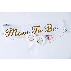 HAPPYLAND Baby Shower Decorations Floral Sash and Tinplate Badge Mommy to Be and Daddy to Be Baby