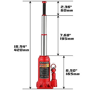 BAOSHISHAN 3 Ton Double Ram Bottle Jack 6-1/2" to 16-1/2" Lifting Range Portable Hydraulic Jack with Carrying Case