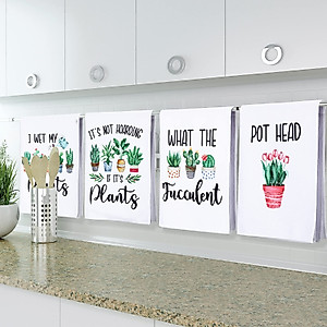 4 Pieces Funny Plant Kitchen Towels Saying Towels Hand Tea Towels Funny Decorative Plant Towel Fun Waffle Towel Gifts for Housewarming