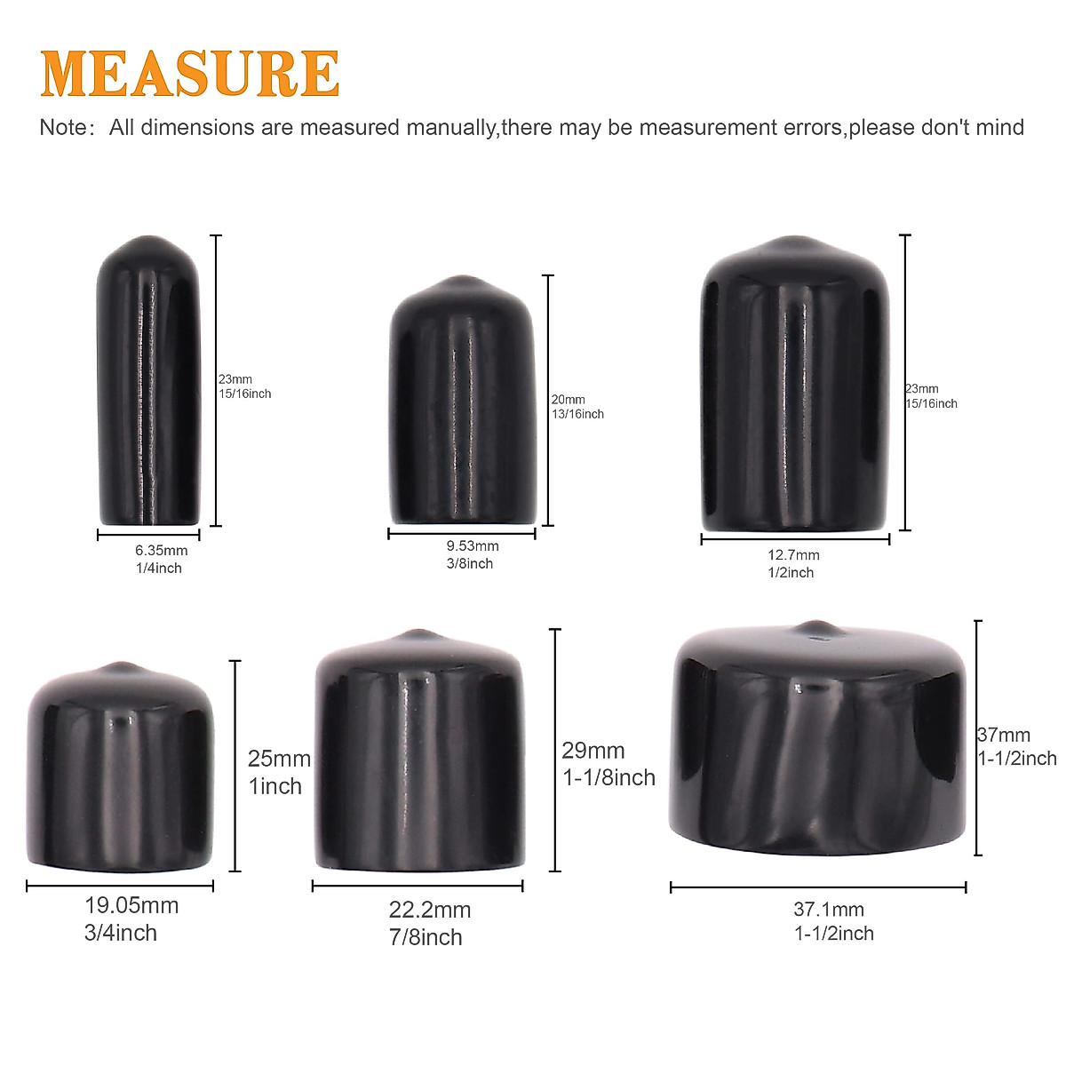 54pcs Black Pipe Post Bolt Screw Rubber Thread Protector Cover Vinyl tube End Caps,Assorted 1/4-inch to 1 1/2-inch-6 sizes
