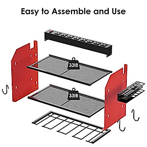 CCCEI Modular Power Tool Organizer Wall Mount with Charging Station. Garage 4 Drill Storage Shelf with Hooks, Screwdriver, Drill Bit Heavy Duty Rack, Tool Battery Holder Built in 8 Outlet Power Strip.