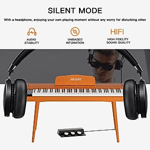 HEXANT 88- Key Hammer Weighted Digital Keyboard Piano, Wooden Electric Heavy Hammer Weighted Full Size Keyboard Piano, with 3-Pedal, MIDI Connection, Multi-Functional Keyboard and Stand