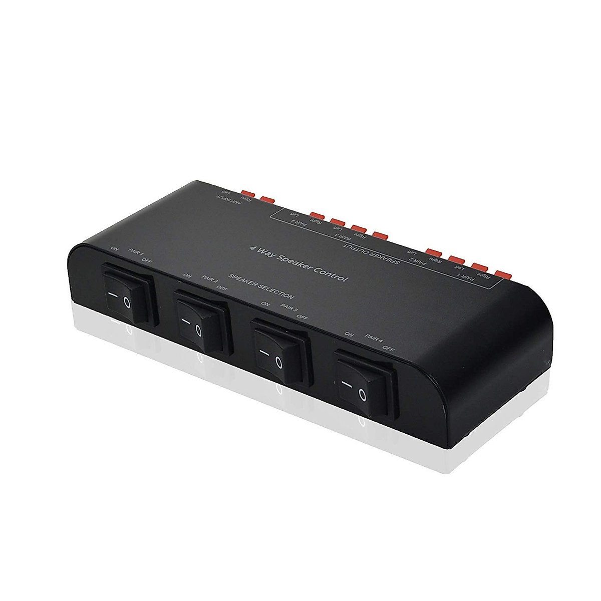 A ADWITS 4-Channel Speaker Switcher Selector Box with Terminal Claps 200W RMS Max 100W Switchable, Black