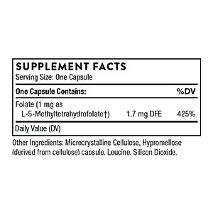 THORNE 5-MTHF - Methylfolate (Active B9 Folate) Supplement - Supports Cardiovascular Health, Fetal Development, Nerve Health, Methylation, and Homocysteine Levels - 60 Capsules - 5-MTHF 1mg