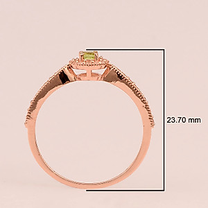 MOONEYE 3MM Round Shape Peridot Gemstone 925 Sterling Silver Rose Gold Vermeil Solitaire Accents Women Ring (Rose Gold vermeil, 10)