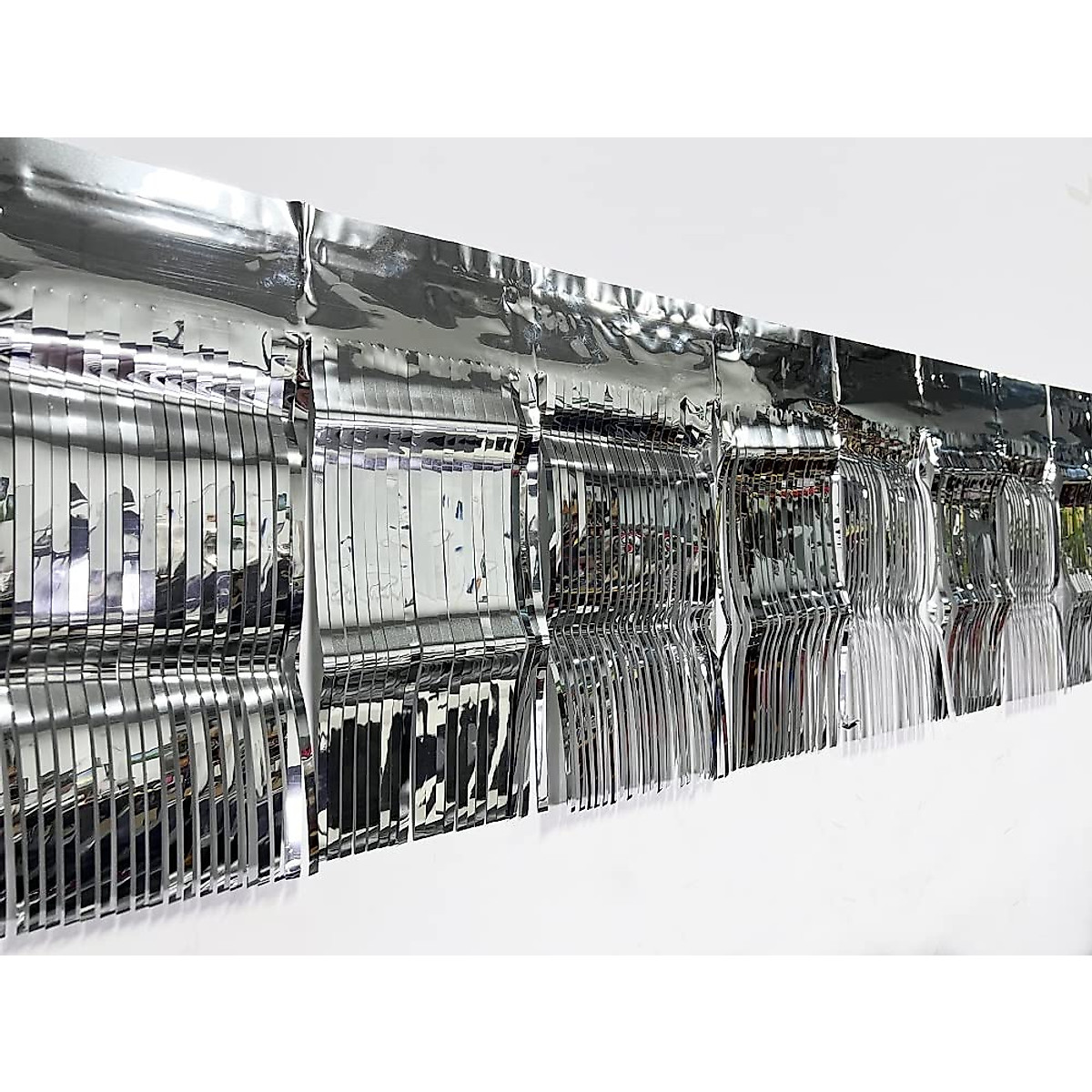 CareCheer 5 Pack 10 Feet Foil Fringe Garland Shiny Metallic Wall Hanging Drapes Tassel Skirting Decorations Supplies for Parade Float Trailer Mardi Gras Party Birthday Wedding (Silver)