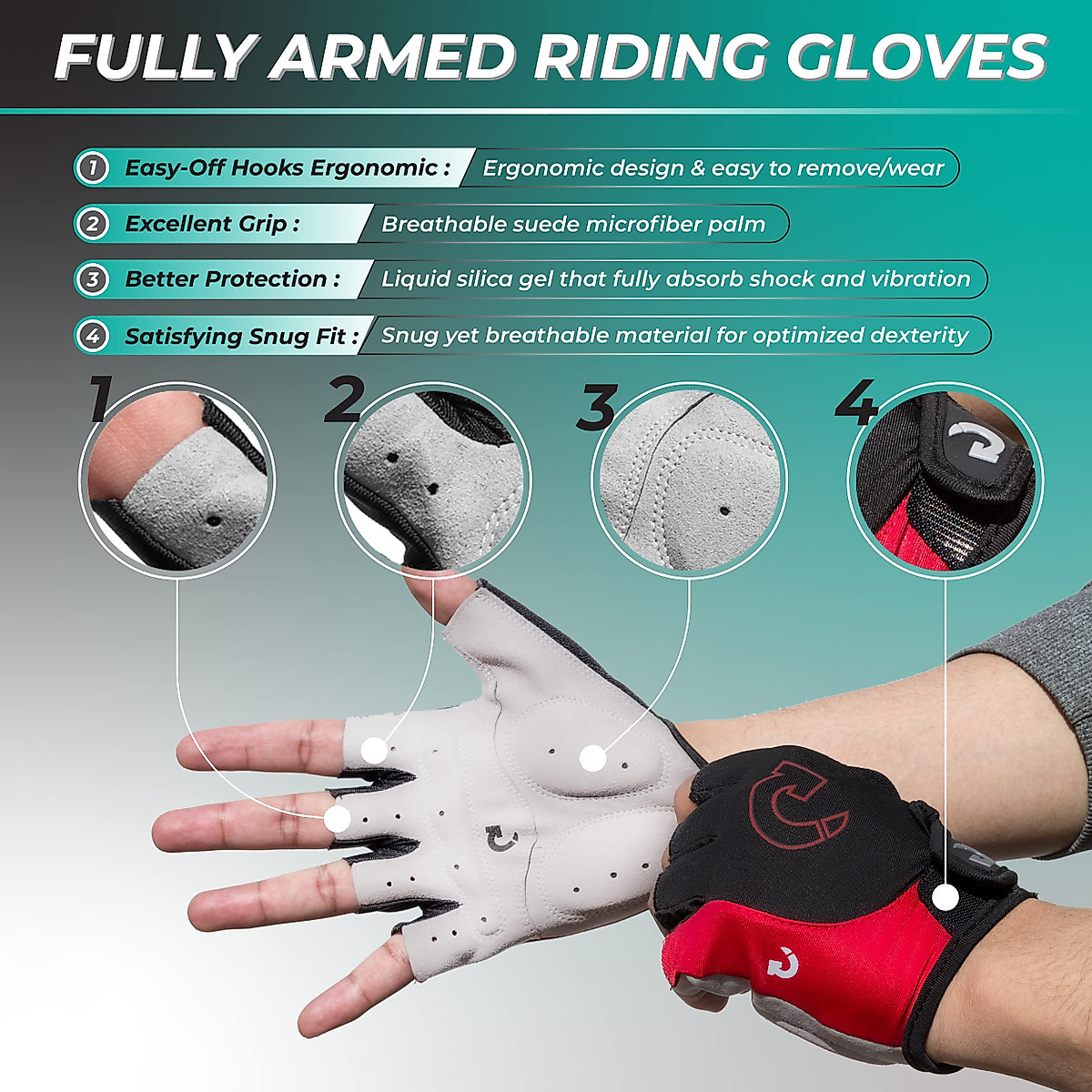 GEARONIC Cycling Bike Bicycle Motorcycle Glove Shockproof Foam Padded Outdoor Workout Sports Half Finger Short Gloves - Red XL