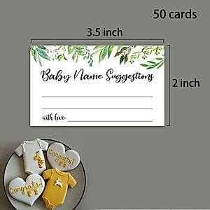 50 Baby Shower Name Suggestion Cards, Greenery Name Suggestion Cards for Baby Shower, Name Suggestion Game, Baby Shower Games, Baby Party Supplies, 3.5 x 2 Inches