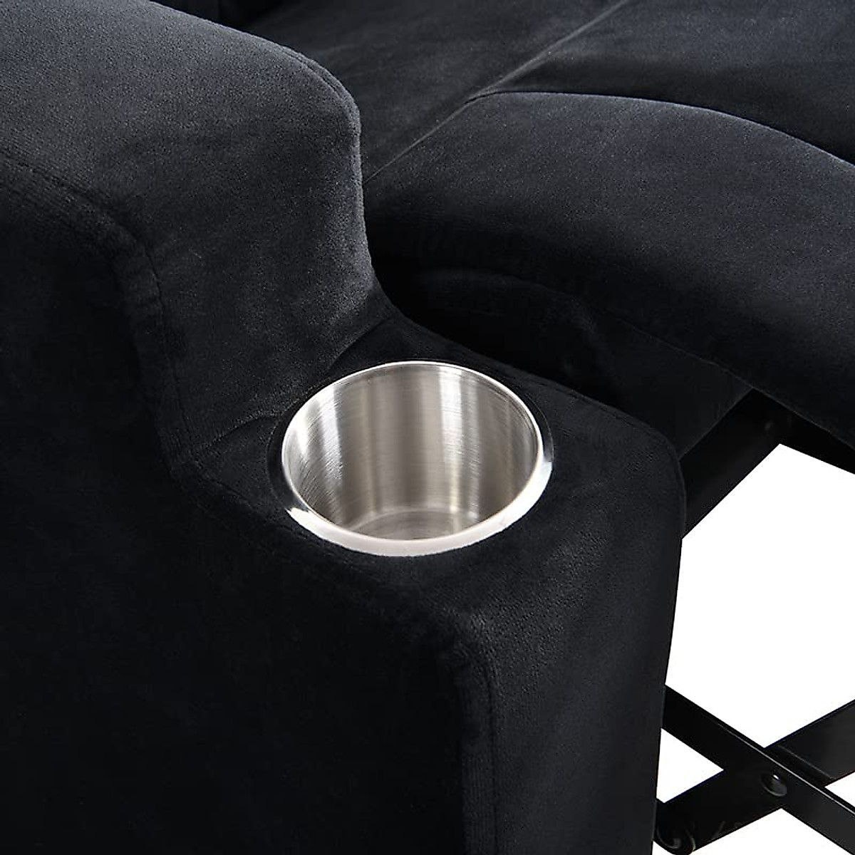 AnwickNomo Modern Kids Velvet Recliner Chair with Two Cup Holder, Adjustable Kids Upholstered Couch with Headrest Footrest and Backrest for Toddler Boys and Girls (Black)