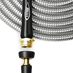 TITAN Garden Hose 15FT - 304 Stainless Steel Metal Water Hose, Flexible, Kink-Free, Lightweight, Durable, Crush Resistant Fittings, Easy to Coil, 500 PSI