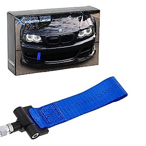 Xotic Tech Blue Track Racing Towing Strap w/Tow Hole Adapter Compatible with BMW X1 X3 X4 X5 X6 2 3 4 5 Series E36 E46 E90 E91 E92 E93 E82 E88 E39 E63 E64 E70 E71 2012+