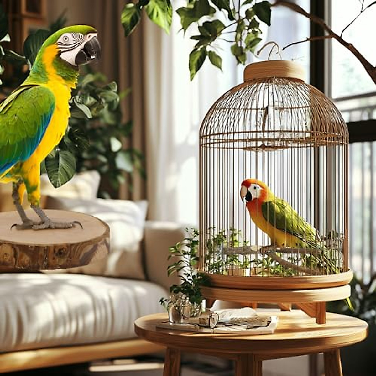 CZWESTC 8 Pieces Natural Wood Bird Perch Wooden Parrot Perch Stand Fork Toys Hanging Multi-Branch Perch Platform Hammock Swing Toy for Macaws, Small Parakeets, Conures, Budgies, Finches