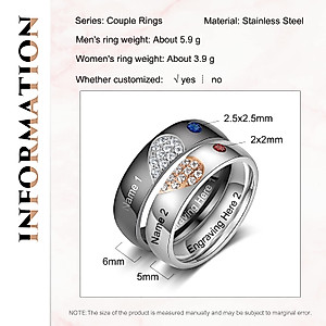 Luxladis Personalized Couples Rings Set for Him and Her Promise Rings for Couples Free Engraving Custom Name Stainless Steel Engagement Rings for Couples Valentines Day (Heart Couple ring)