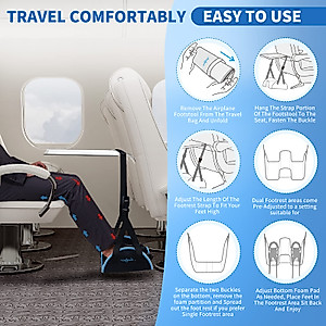 Upgraded Airplane Footrest (Memory Foam), Andyer 2 in 1 Adjustable Foot Rest for Airplane Travel Essentials, Portable Airplane Foot Hammock for Air Plane Flying Long Flight to Relax Your Feet and Leg