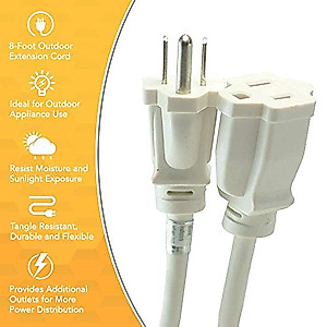 Woods 277563 Outdoor Extension Power Block, Weatherproof with Reinforced Blades, Heavy Duty Vinyl Jacket, Durable Cord, Tangle Free, 8-Foot, White