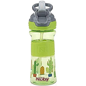 Nuby Thirsty Kids Push Button Flip-it Soft Spout on The Go Water Bottle (Green/Blue)