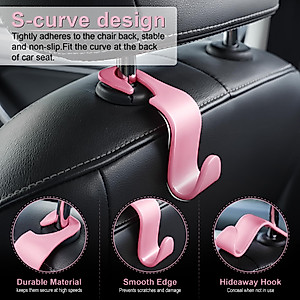 LivTee Car Seat Headrest Hook, Auto Seat Hook Hangers Storage Organizer Interior Accessories for Purse Coats Umbrellas Grocery Bags Handbag, 4-Pack - Pink