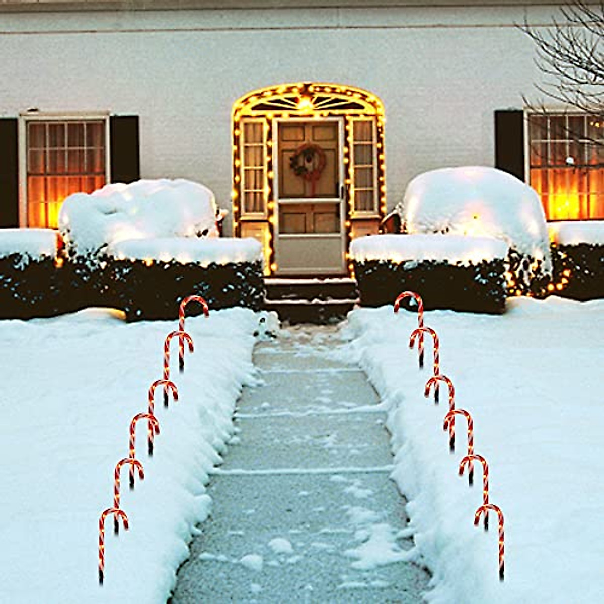 Twinkle Star Christmas Candy Cane Lights, 10 Pcs Christmas Pathway Markers with 60 Count Incandescent Warm White Fairy Lights for Outdoor Holiday Walkway Patio Garden Christmas Decorations