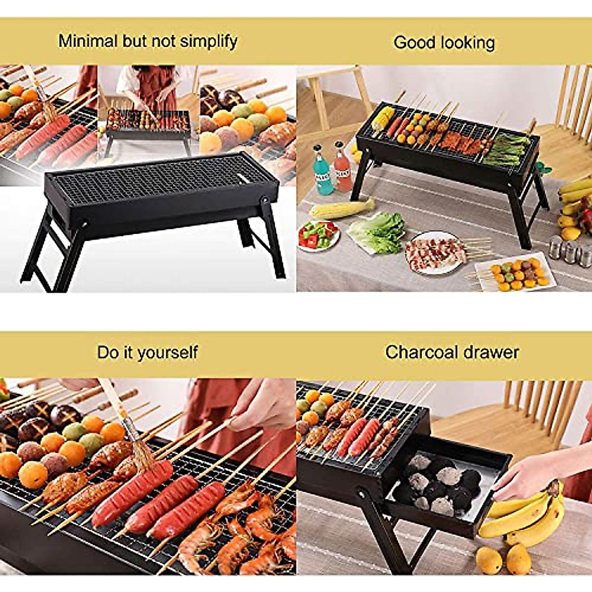 Portable Folding Charcoal Stainless Steel Barbecue Grill Outdoor Garden BBQ Utensil for Terrace Garden Hiking Picnics Party