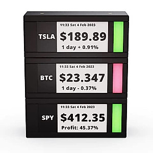 TickrMeter - A Stock Ticker Display for Home and Office - Features: Portfolio Playlist, Stock Alerts, Crypto Currencies, E-Ink Screen, Stackable Design, WiFi Connected, Track Positions