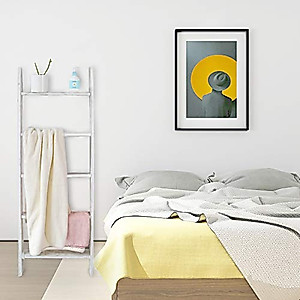 Honest Blanket Ladder Wooden Decorative, Rustic Blanket Ladder,Farmhouse Blanket Holder Rack, Wall Leaning Ladders, Ladder Shelf Stand,White