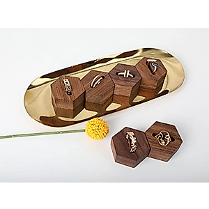 GemeShou 6pcs Wood Jewelry Ring Storage organizers, Hexagon Retail ring display slot stand, Small walnut Jewelry ring holder tray for Girl Woman Room Decoration【Walnut - Hexagon 6pcs】