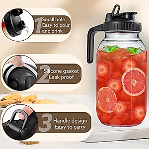 2 Pack 64 oz Pitcher With Lid, Glass Pitcher With Lid, Leak-Proof Airtight Mason Jar Pitcher, Sun Tea Jar, Glass Pitcher, Sun Tea Pitcher for Ice Tea, Cold Brew Coffee, Breast Milk, Juices