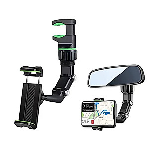 NA Car Phone Holder Mount, 360 Degrees Free Rotate Adjustable Suspension Mount Phone Holder, Multi-Function Rearview Mirror Cell Phone Holder for All Mobile Phones