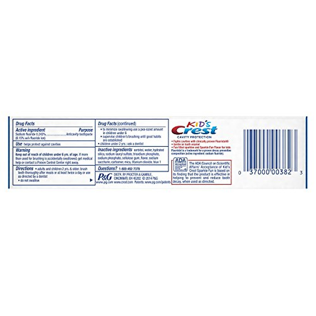 Crest Kid's Crest, Fluoride Anticavity Toothpaste, Sparkle Fun Flavor, 4.6-Ounce Tube