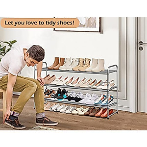 MISSLO Long 3 Tier Shoe Rack for Closet adn 4 Tier Long Shoe Organizer for Closet Shoe Organizer Storage Stackable Wide Shoe Shelf Holds Men Sneakers, Women Heels, Boots