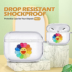 Cute AirPod Pro 2 Case Smile Sun Flower Bracelet Design Soft Silicone Clear Glitter Protective Cover Compatible with Airpods Pro 2nd Generation 2022 Case