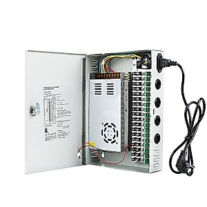 Lapetus 18 Channel Port 12V DC 30 Amp Amper Glass Fuse Distributed Power Supply Box for CCTV DVR Security System and Cameras