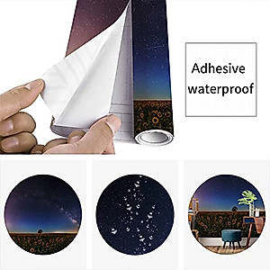 Stars Moon a Field Sunflowers Peel and Stick Wallpaper Removable Self-Adhesive Large Wallpaper Roll Wall Mural Sticker Home Decor for Living Room Bedroom