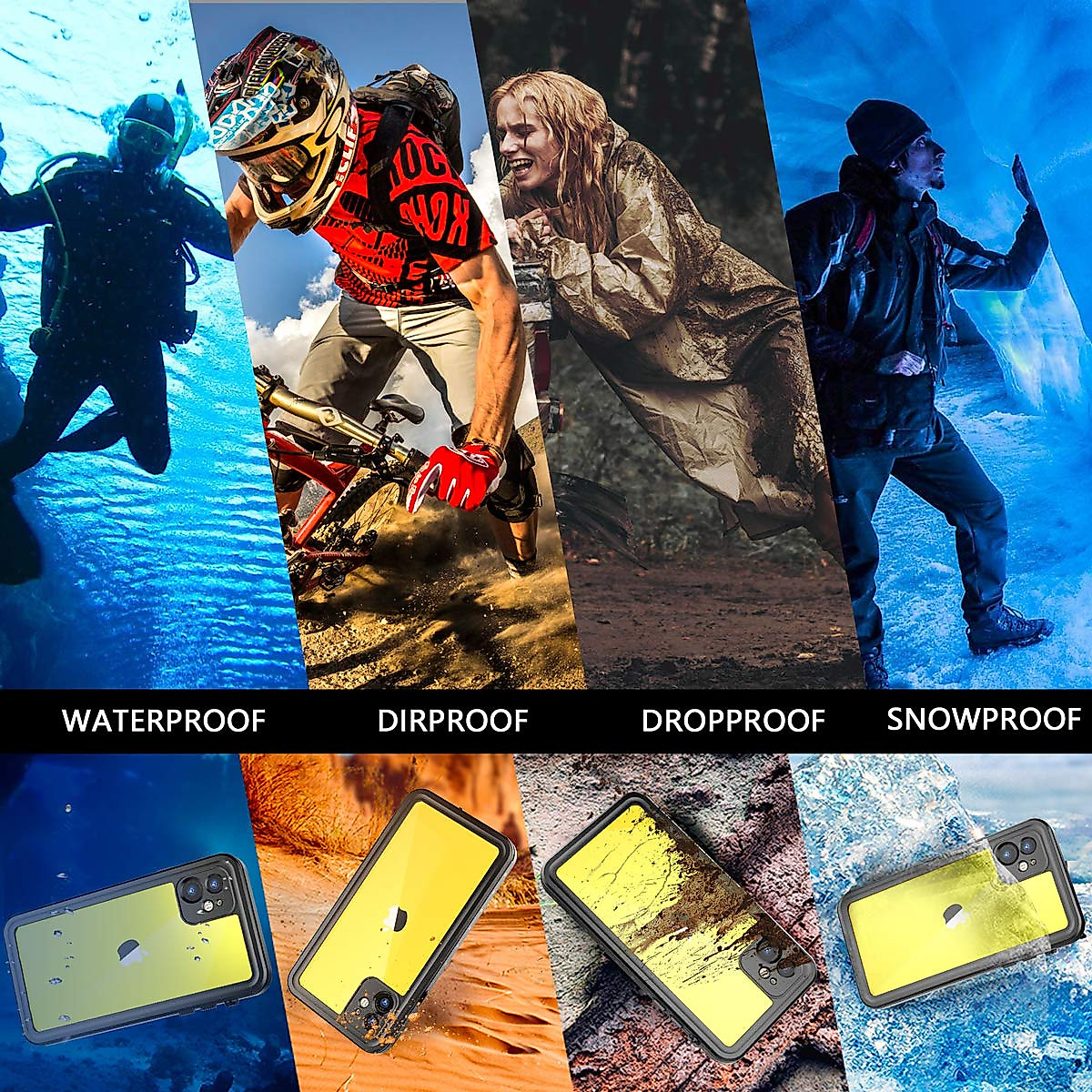 inkolelo iPhone 11 Waterproof Case, Built-in Screen Full-Body Protector with Floating Strap IP68 Waterproof Case for iPhone 11 6.1 Inch (2019) - Matte Black/Orange