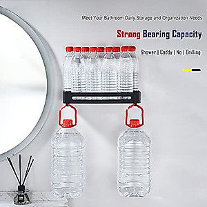 Black Shower Caddy, Metal Shower Shelf Wall Mounted Bathroom Shelves with Hooks, Shower Organizer for Shampoo, Bathroom Wall Storage Basket, No Drilling, Antirust (2 Tiers)