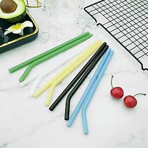 JASHII 8pcs Black Glass Straws, Reusable Crystal Drinking Straws Glass Colorful, Shatter Resistant with 2 Cleaning Brush for Smoothies Milkshakes Juices Boba Teas(7.87''x0.3'')