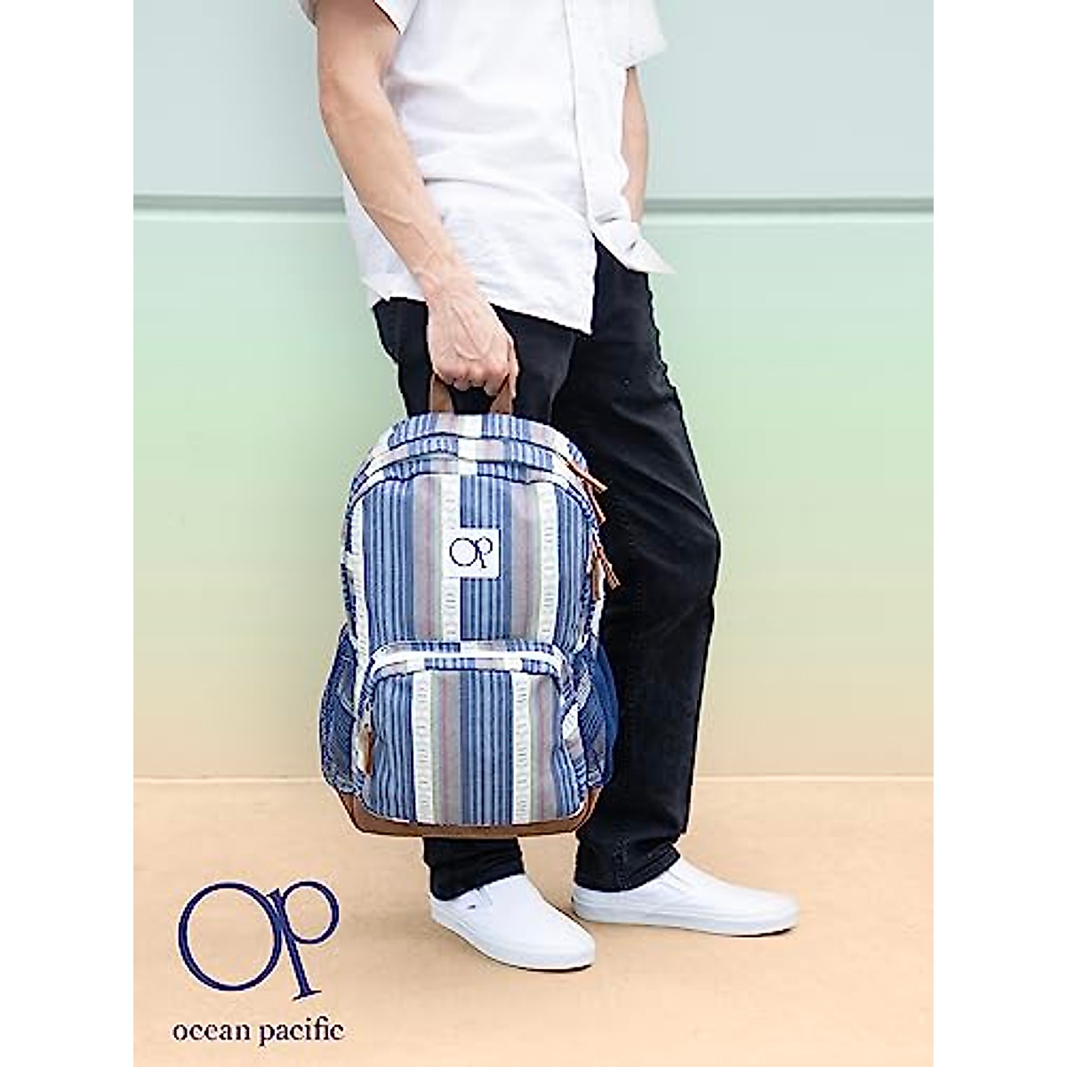 Ocean Pacific La Playa Canvas Backpack for Travel, Sports, Beach, Work, Casual Daypack for Men Women Fits 15.6 Inch Laptop (Navy)