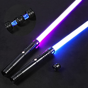 Oomyeh 2Pack FX Dueling Lightsaber Battle Sounds Metal Hilt Update 20 Colors Changeable 4 Modes 2 in 1 Light Sabers Perfect Christmas Halloween Present for Kids