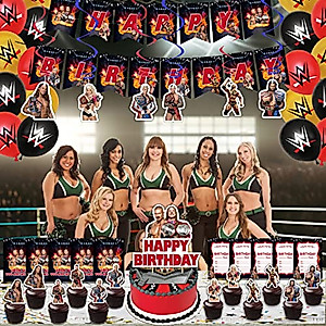 98 PCS Birthday Party Decorations, Theme Party Supplies Include 1 Banner, 1 Cake Topper, 12 Cupcake Toppers, 18 Balloons, 6 Hanging Swirls, 10 Invitation Cards, 50 Stickers