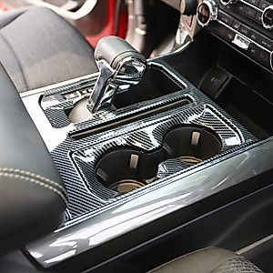 Korlot Carbon Fiber Central Control Gear Cup Holder Panel Shift Knob Head Cover Trim for Ford F150 2021+ (Gear Shift Panel)