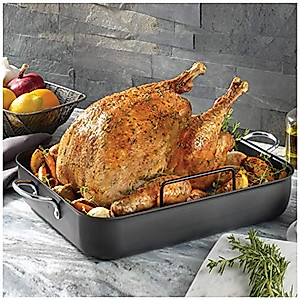 T-fal, Ultimate Hard Anodized, Nonstick 16 In. x 13 In. Roaster with Rack, Black, , 16 Inch x 13 Inch, Grey