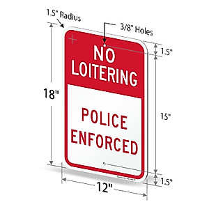 SmartSign No Loitering Police Enforced Sign - 2 Pack, 18 x 12 inch, 2mm Thick Aluminum Composite, Pre-Drilled Holes, Red and White, Made in USA