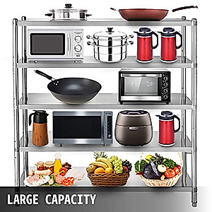 VEVOR Stainless Steel Shelving 48x18.5 Inch 5 Tier Adjustable Shelf Storage Unit Stainless Steel Heavy Duty Shelving for Kitchen Commercial Office Garage Storage 330lb Per Shelf