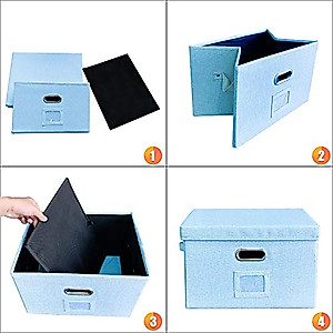 JSungo File Box with 5 Hanging Filing Folders, Document Organizer Storage for Office, Collapsible Linen Storage Box with Lids, Home Portable Storage with Handle, Letter Size Legal Folder, Blue