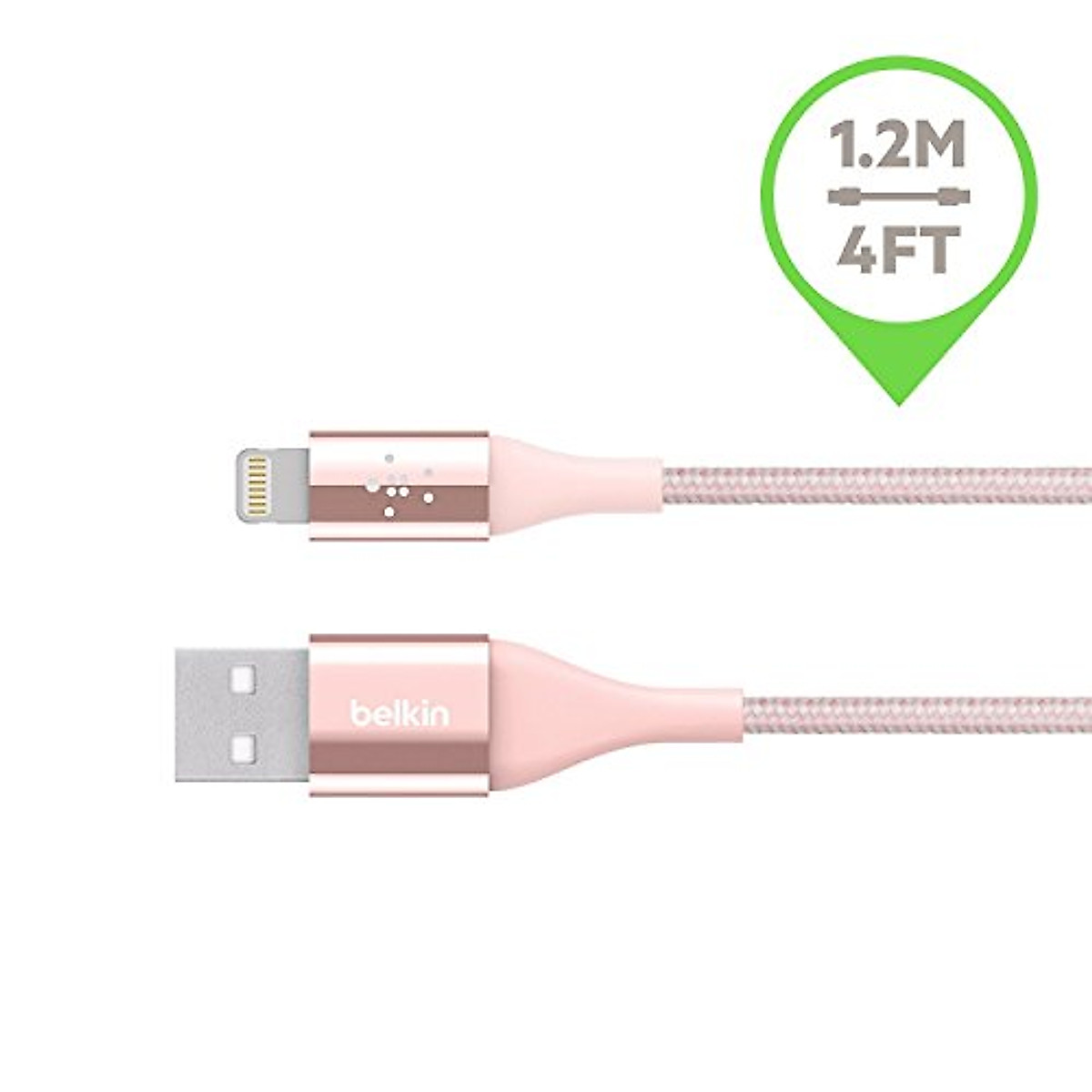 Belkin MIXIT DuraTek Lightning to USB Cable - MFi-Certified iPhone Charging Cable for iPhone 11, 11 Pro, 11 Pro Max, XS, XS Max, XR, X, 8/8 Plus and more (4ft/1.2m), Rose Gold