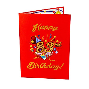 iGifts And Cards Happy 83rd Red Birthday 3D Pop Up Greeting Card – Awesome 83 Birthday Card For Woman, Man, Happy Eighty Three Birthday Gift For Mom, Dad, Wife, Husband Present, 5" X 7"