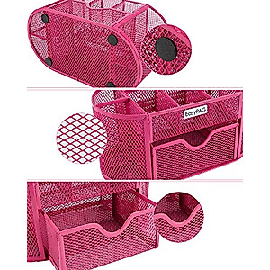 EasyPAG Desk Organizer Mesh Desktop Office Supplies Multi-functional Caddy Pen Holder Stationery with Drawer,Pink